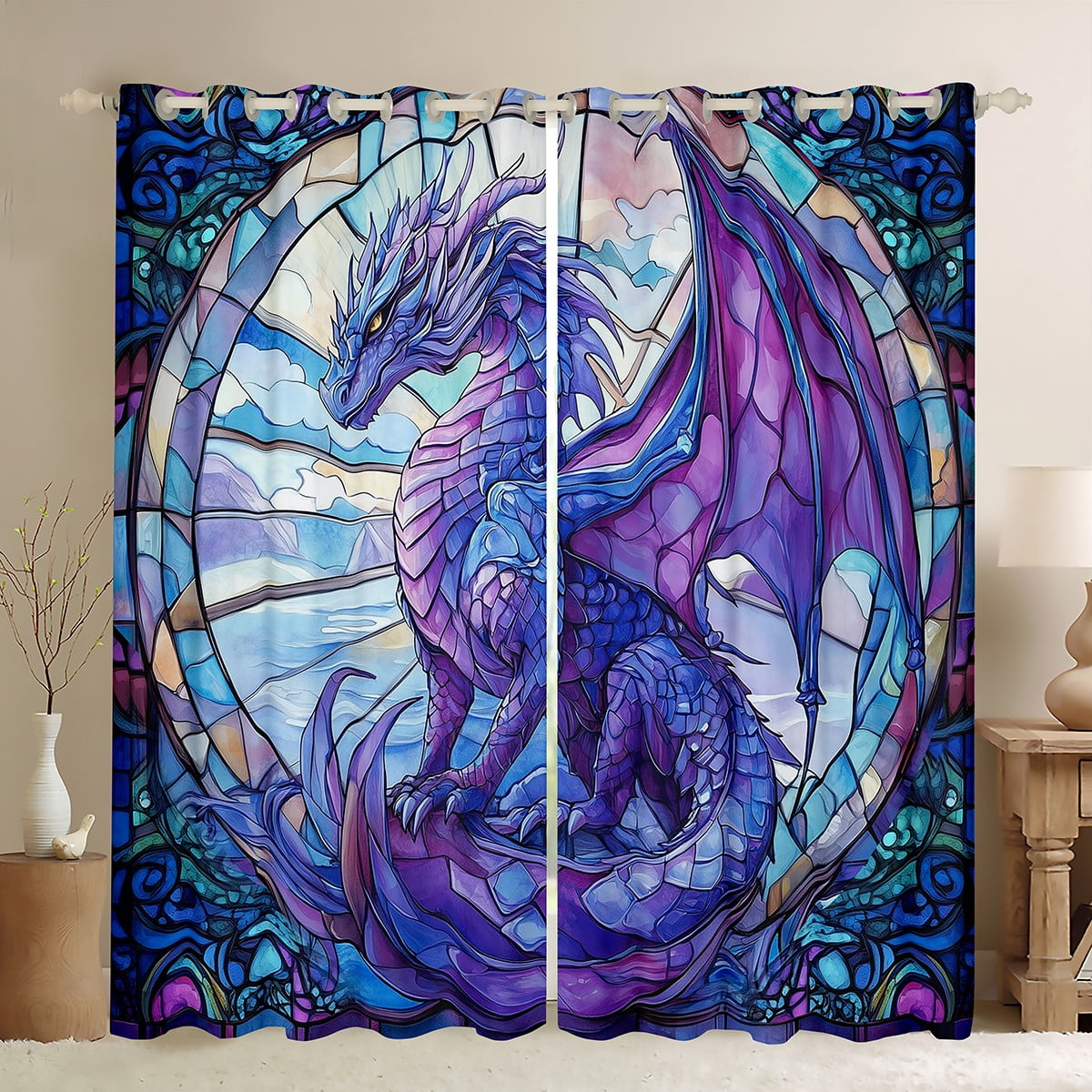 Erosebridal Western Dragon Curtains and Drapes (38x45), Hippie Animal ...