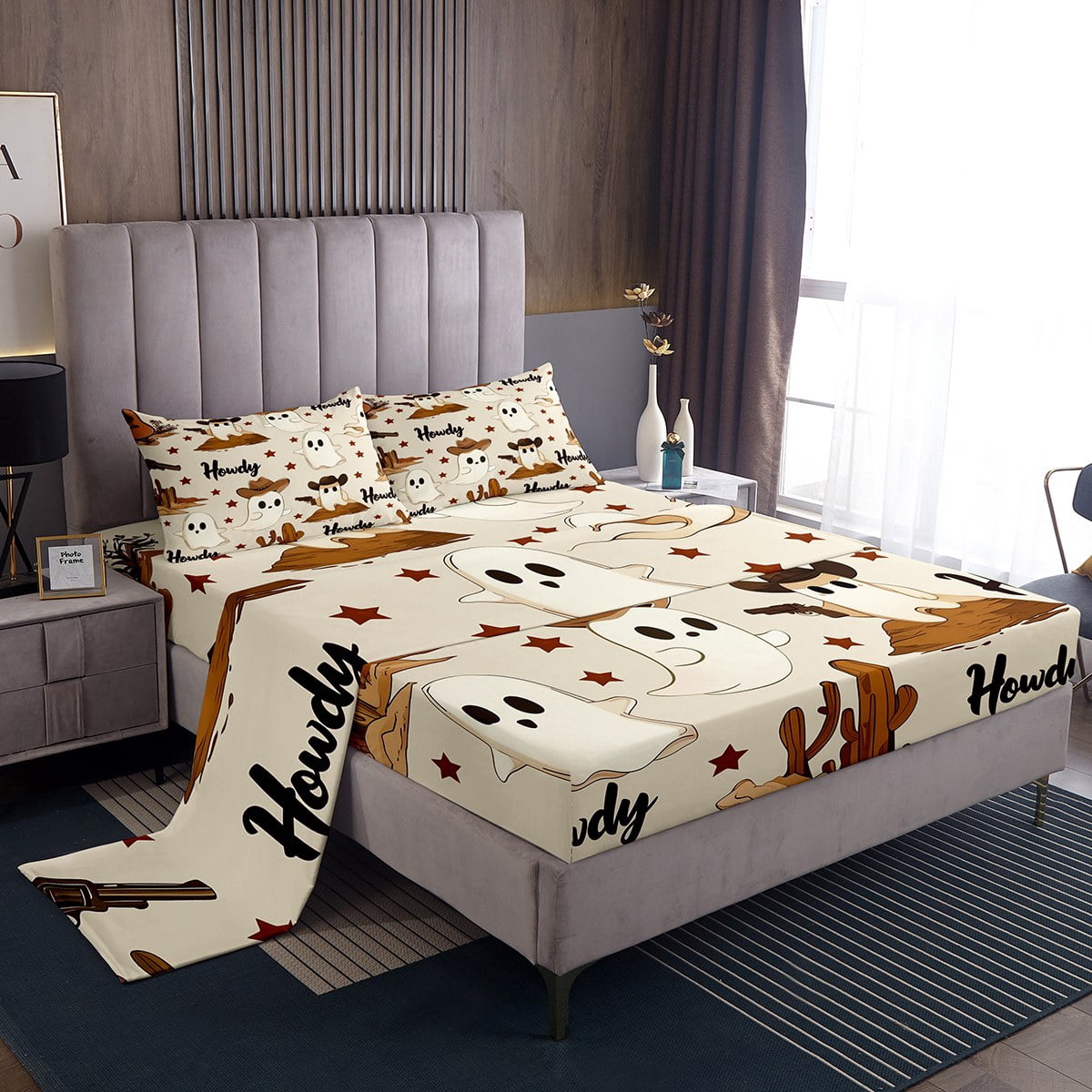 Erosebridal Western Ghost Bed Sheets Set Queen Size, Cowgirl Cowboy Bed ...