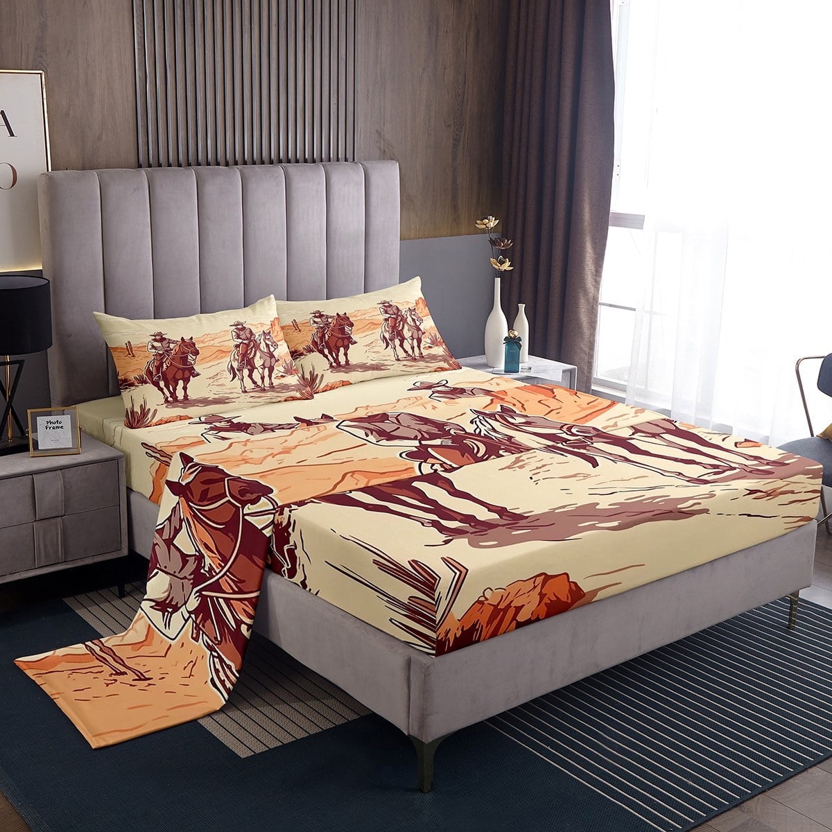 Erosebridal Western Sheets King Cowboy Horse Print Sheet Set Wild West ...