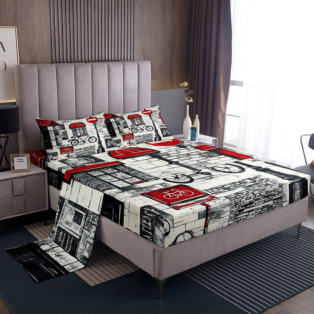 Erosebridal Western Street Bed Sheets Set Queen Size, Vintage Romantic ...