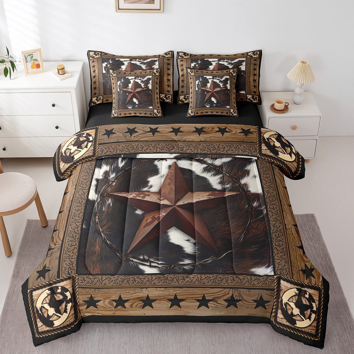Erosebridal Western Texas Stars Bedding Sets Twin Size,Lodge Cabin ...
