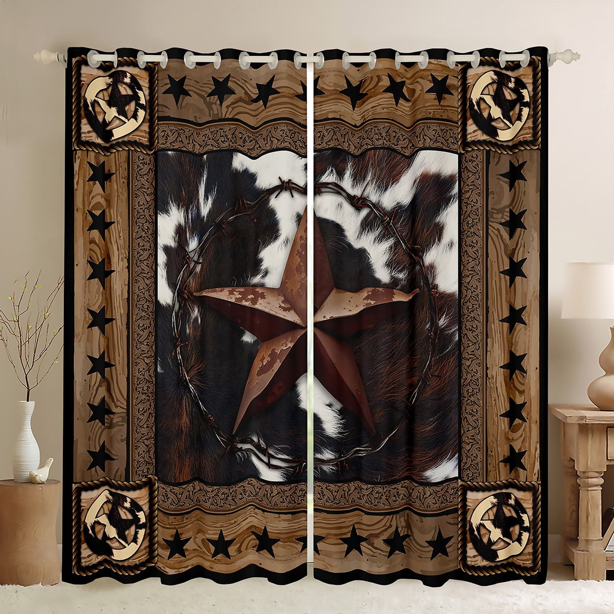 Erosebridal Western Texas Stars Curtains Pack of 2 (42Wx63L),Lodge ...