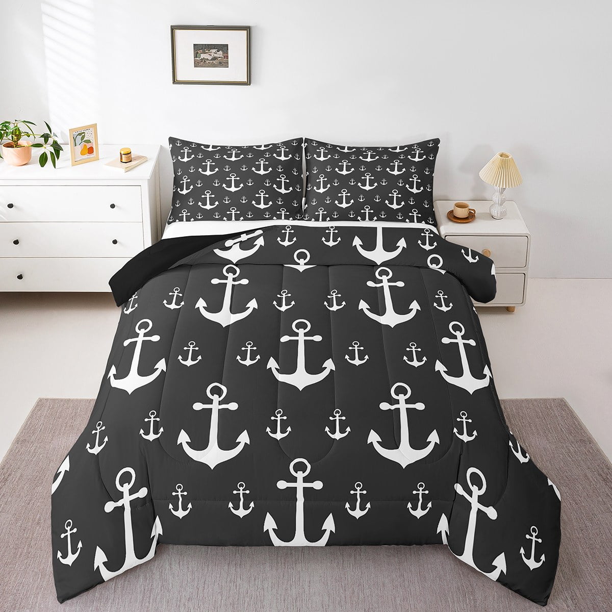 Erosebridal White Anchor Bedding King Comforter Set,Nautical Theme ...