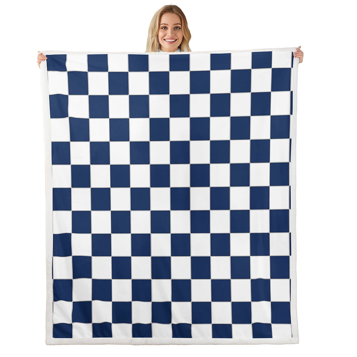 Erosebridal White Blue Plaid Throw Blanket Twin 60"X80" Navy Blue ...
