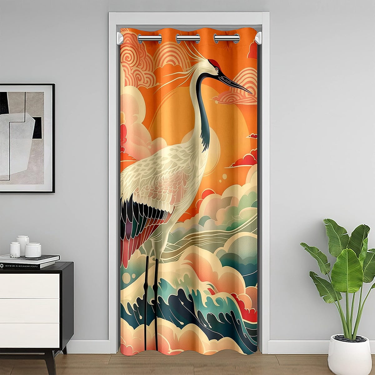 Erosebridal White Crane Door Curtain Panel 42x84, Ocean Waves Room ...