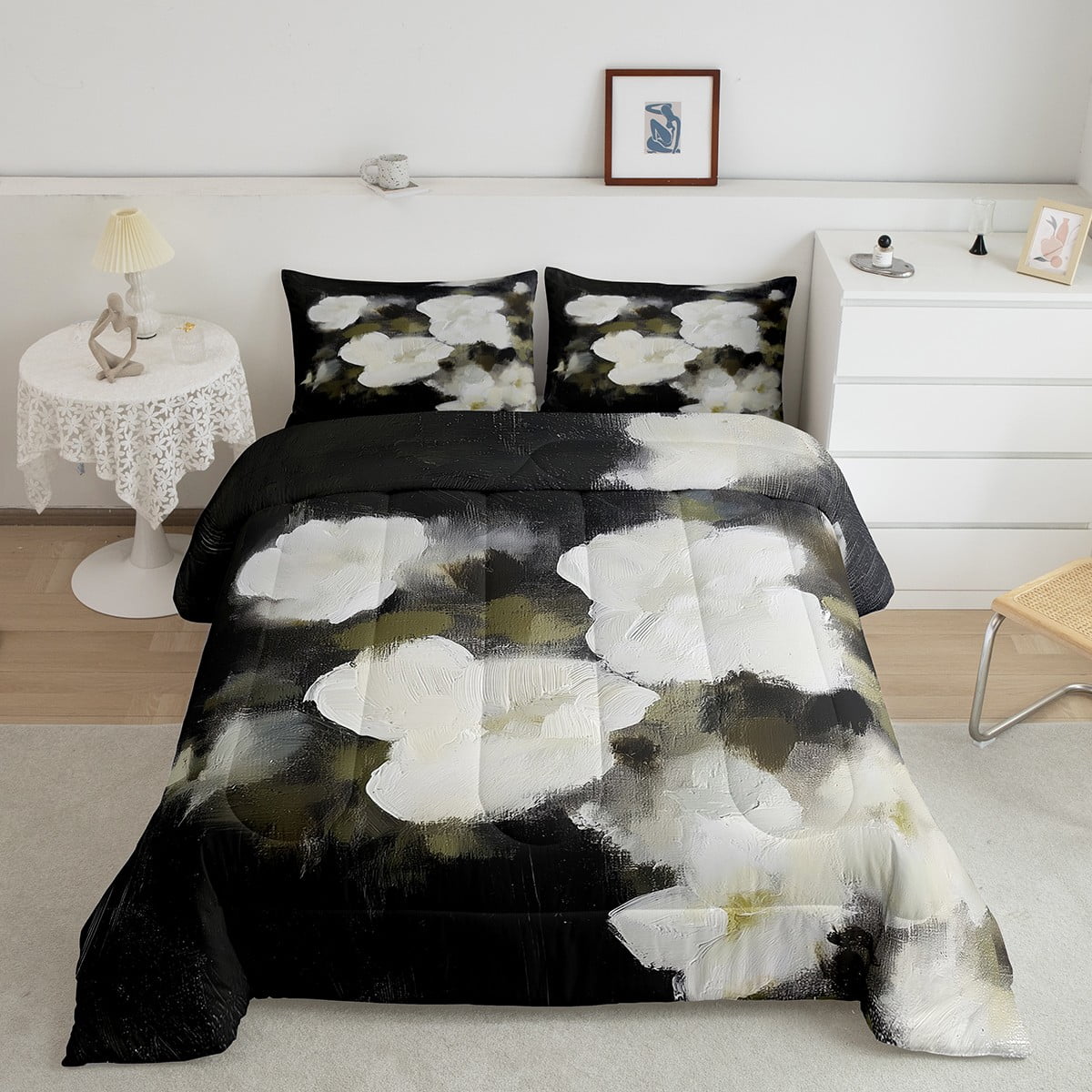 Erosebridal White Floral Bedding Sets Full with Comforter, Oil Painting ...