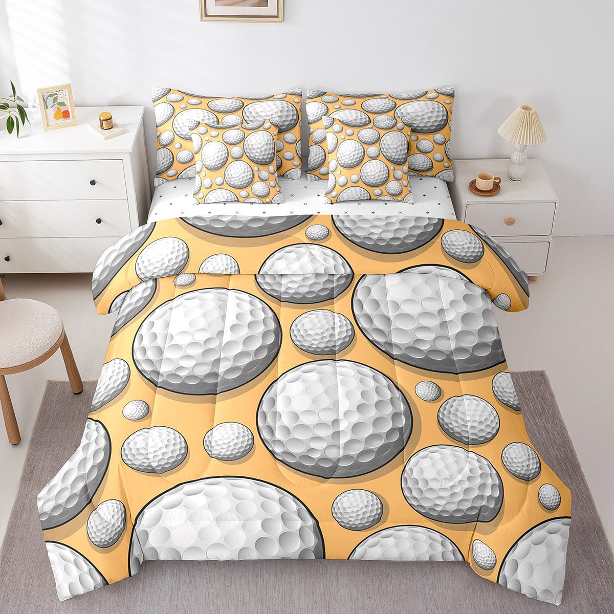 Erosebridal White Golf Bed in a Bag King size, Modern Sports Bed Set ...