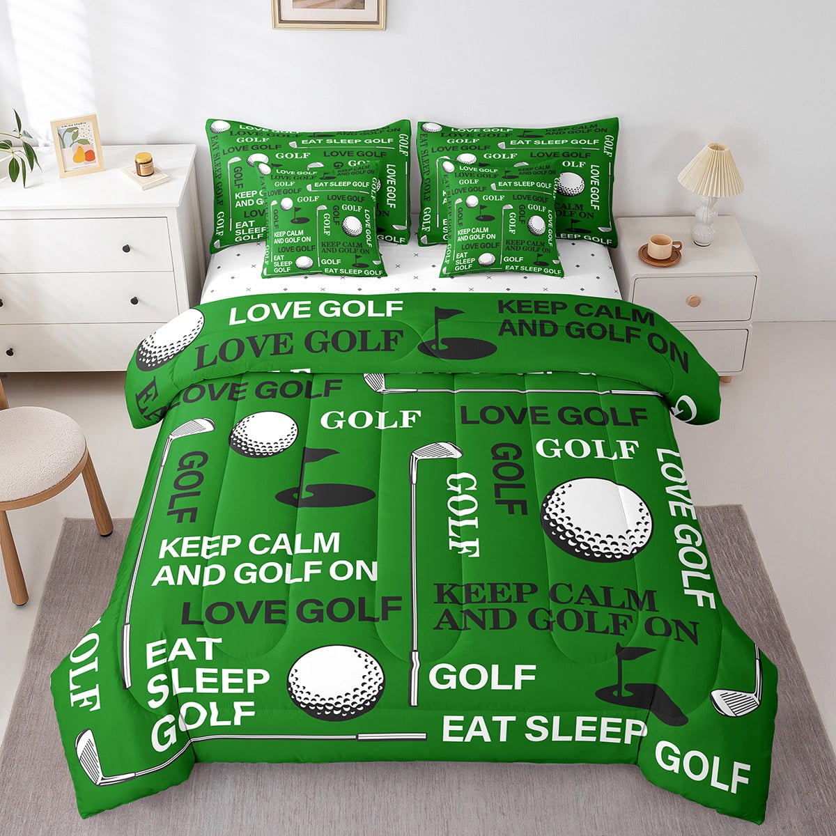 Erosebridal White Golf Bedding Sets King Size,Eat Sleep Bed in a Bag ...
