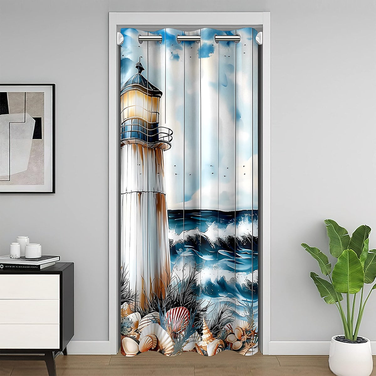 Erosebridal White Lighthouse Door Curtain For Doorways 84"x42",Ocean ...