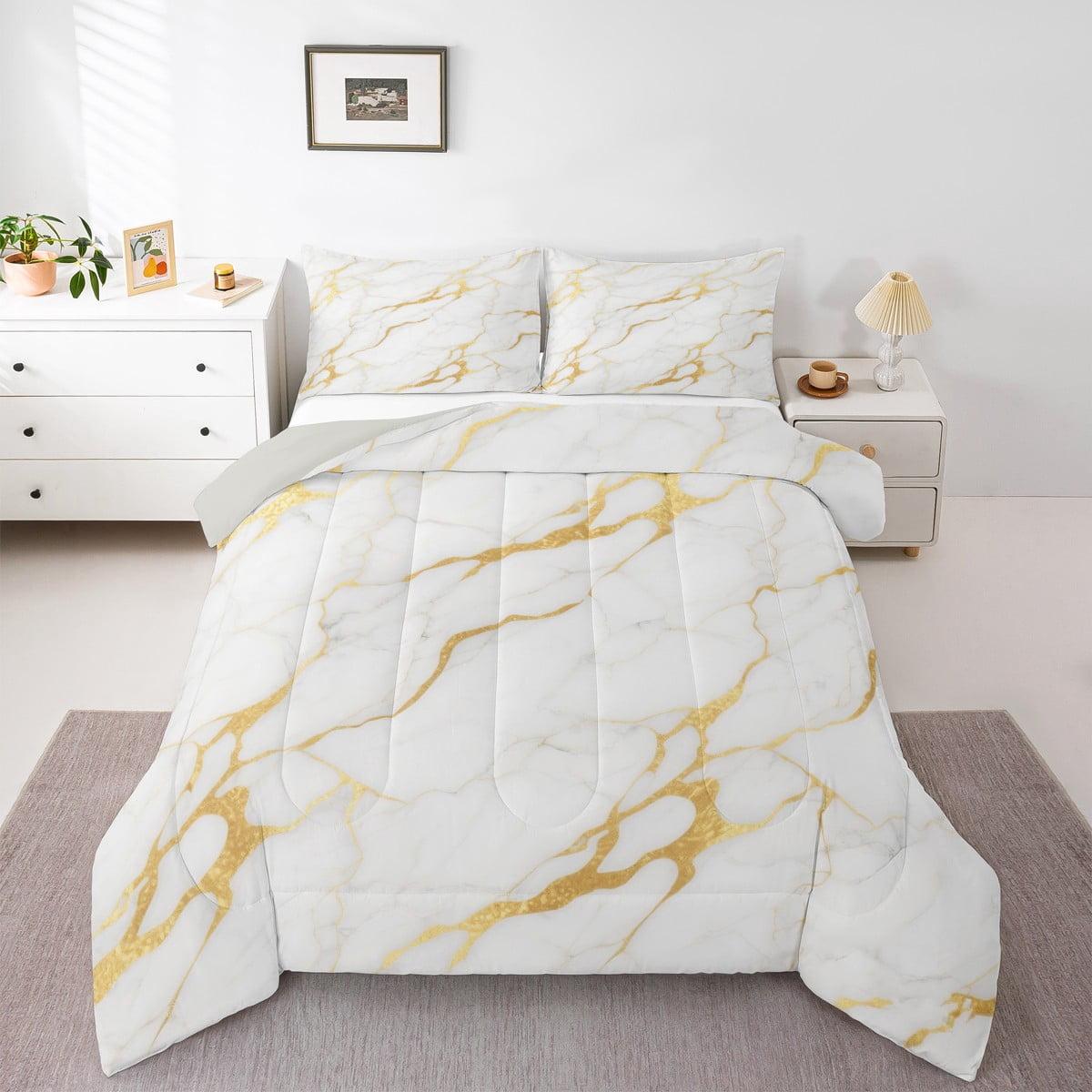 Erosebridal White Marble Bedding Sets Queen with Comforter,Abstract ...