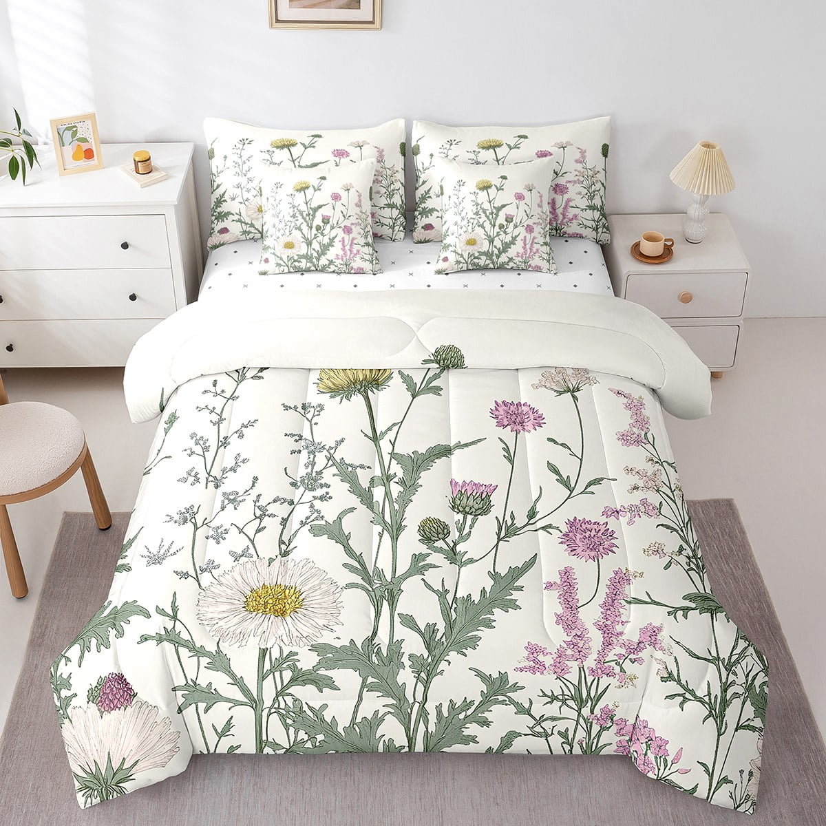 Erosebridal White Pink Blossoms Bedding Sets Twin Size, Botanical ...