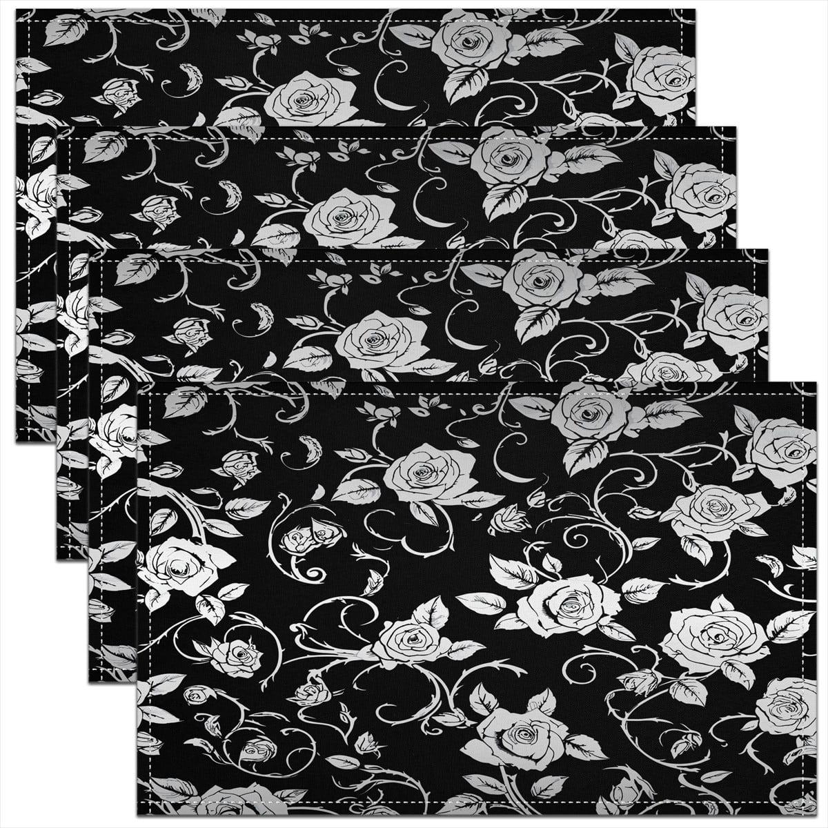 Erosebridal White Rose Placemats Set of 4 12"x18",Floral Flower Table ...