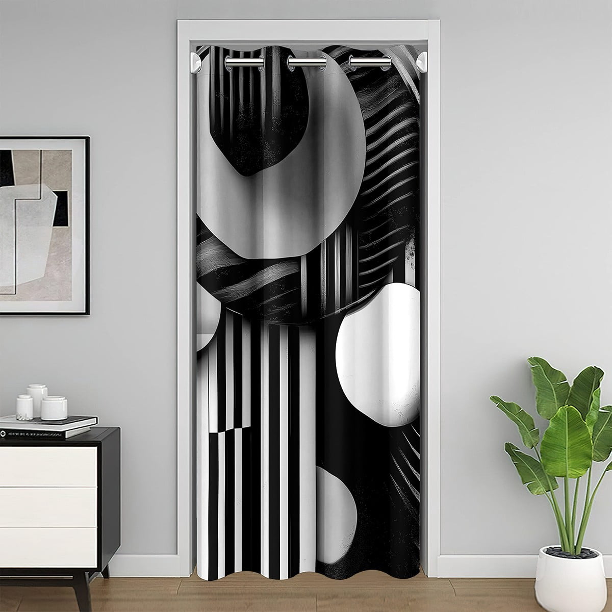 Erosebridal White Round Door Curtain Panel 80"x42",Geometric Stripes ...