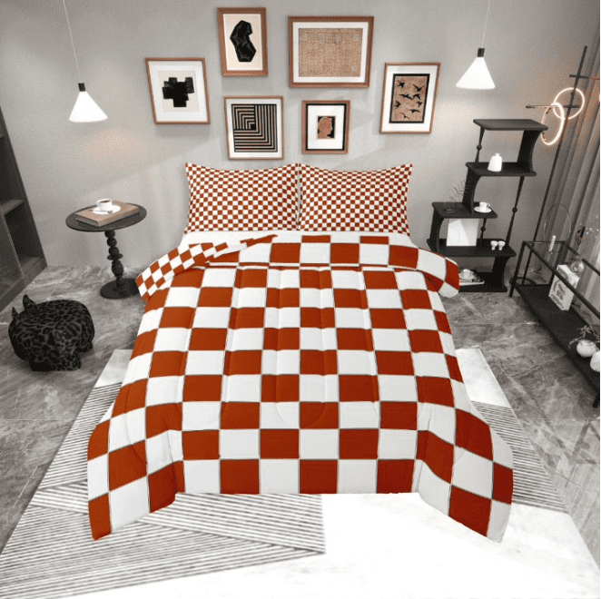 Erosebridal White Rust Red Checkered Bedding Set Buffalo Plaid Grid ...
