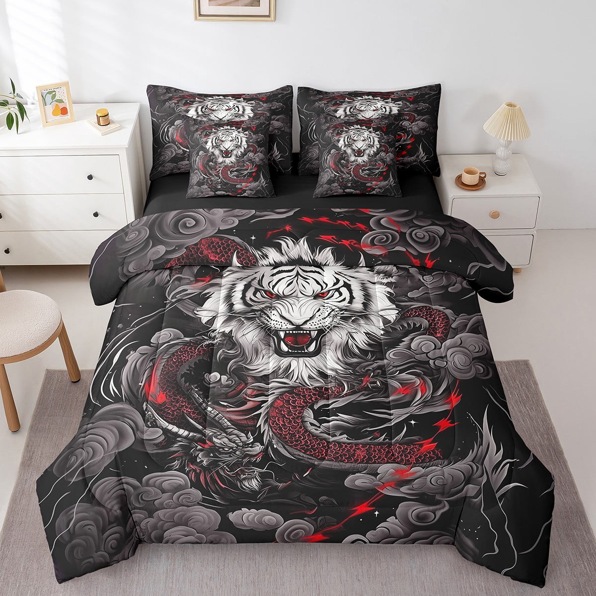 Erosebridal White Tiger Bedding Full Size, Cool Dragon Bedding Sets ...