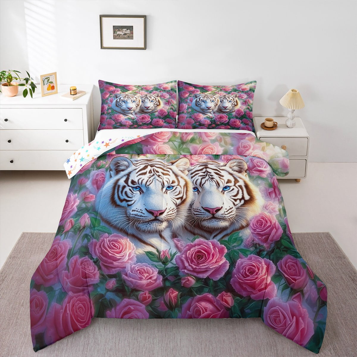Erosebridal White Tiger Comforter Sets Twin Size,Jungle Animal ...