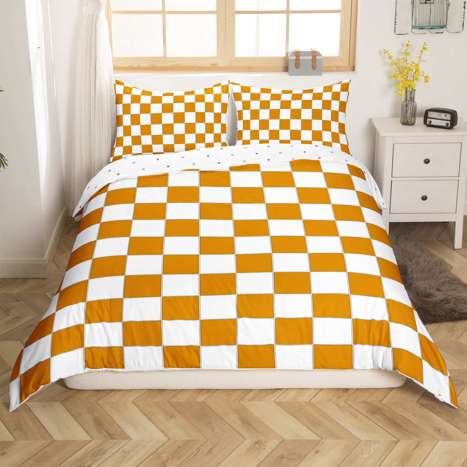 Erosebridal White Yellow Checkered Bedding Set Buffalo Plaid Grid ...