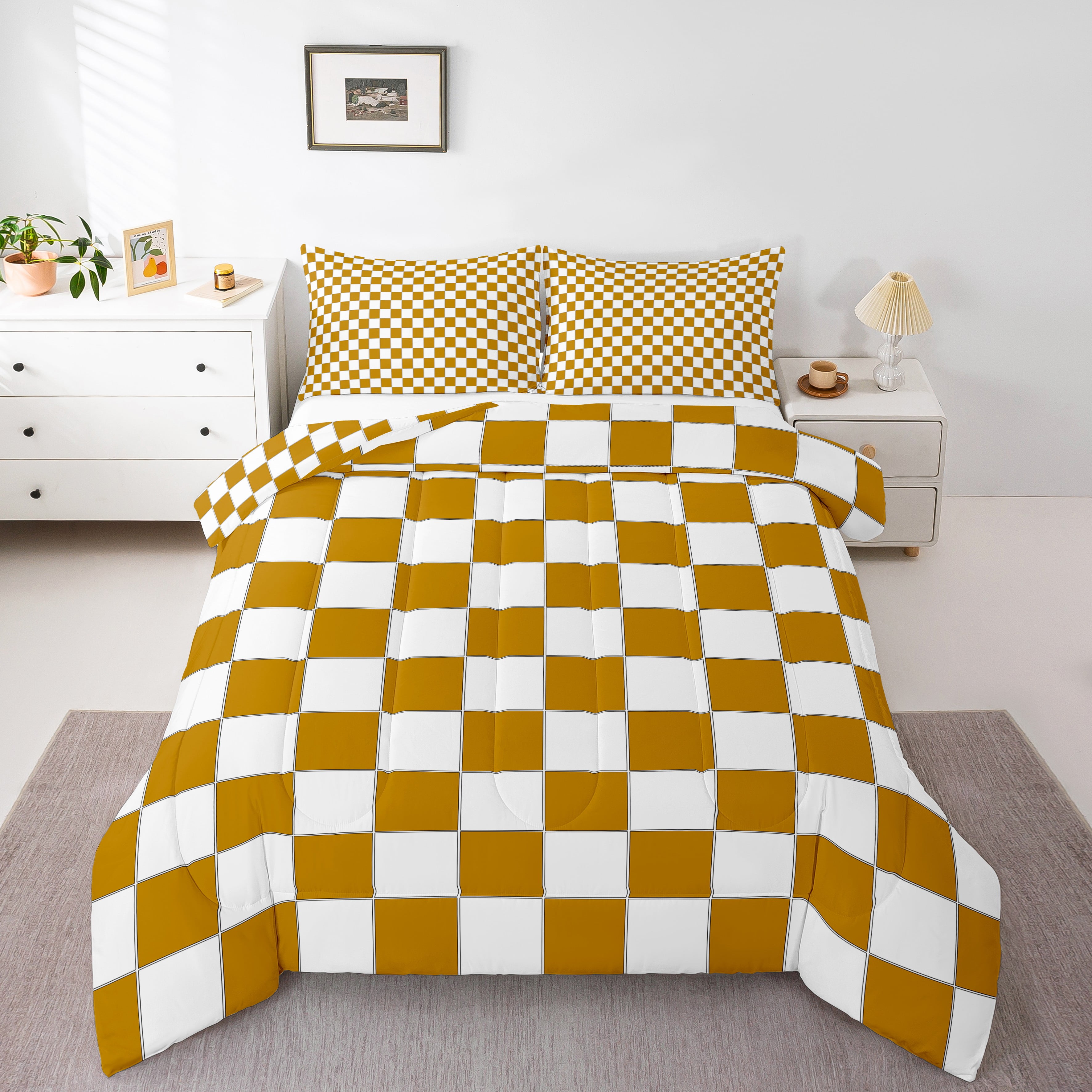 Erosebridal White Yellow Checkered Bedding Set Buffalo Plaid Grid ...