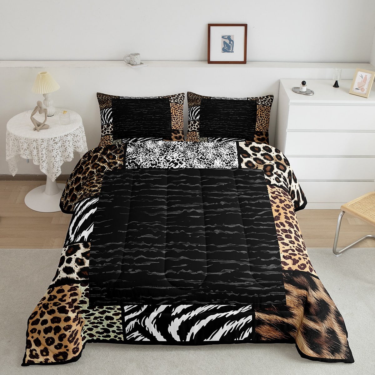 Erosebridal Wild Animal Print Comforter Sets Size, Black Brown Gray ...