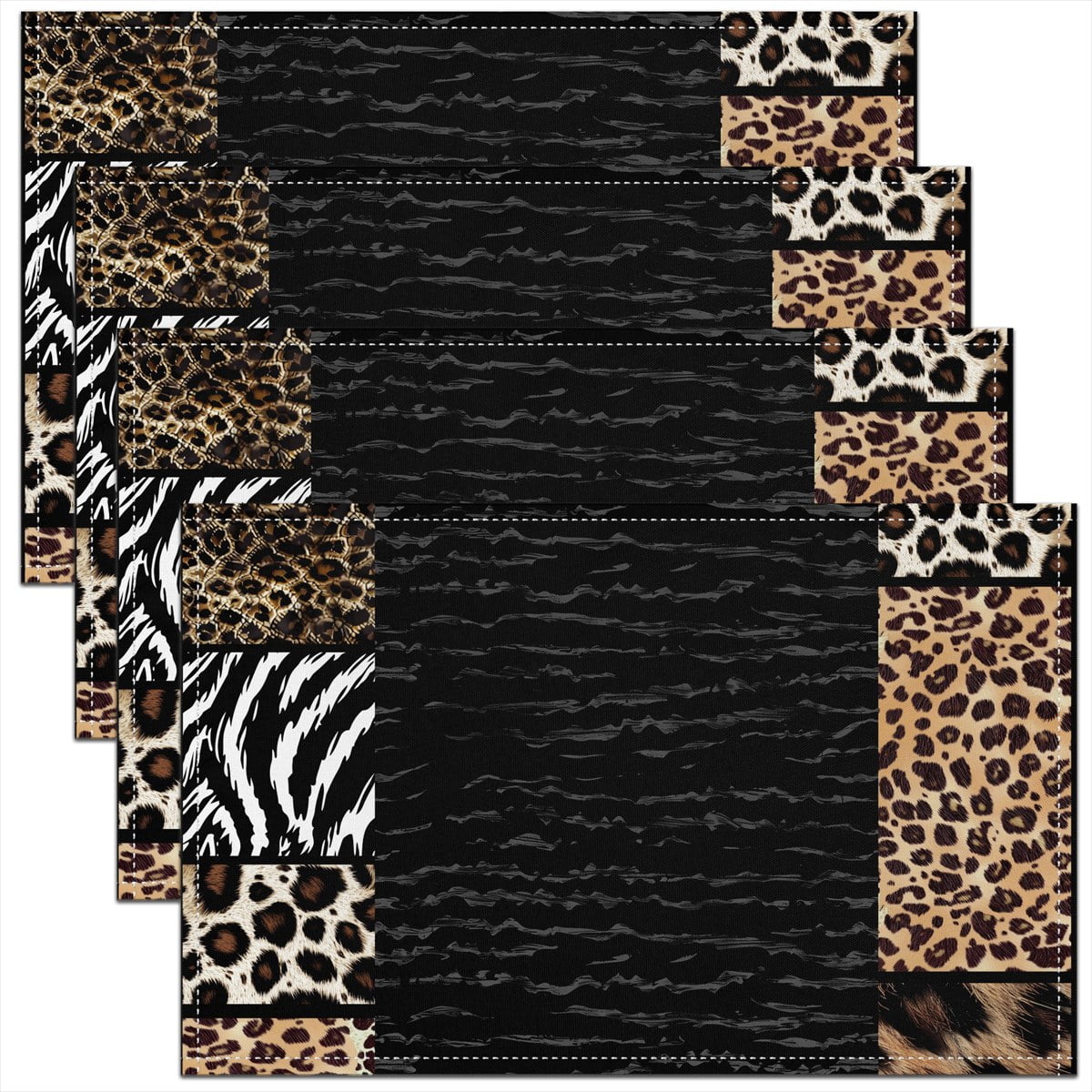 Erosebridal Wild Animal Print Placemats Set of 4, Black Brown Gray ...