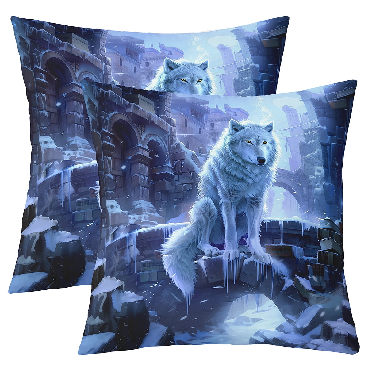 Erosebridal Wild Animal Wolf Cushion Covers for Sofa Set of 2,Howling ...
