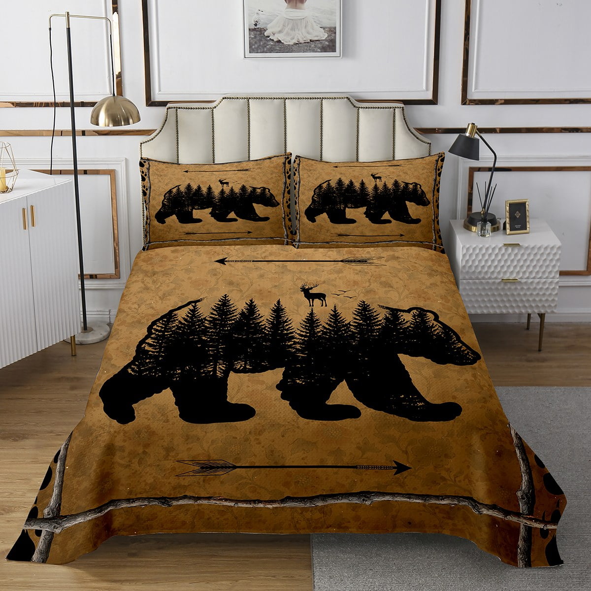 Erosebridal Bear Bedspread Sets Queen Size, Rustic Hunting Bed Quilt ...