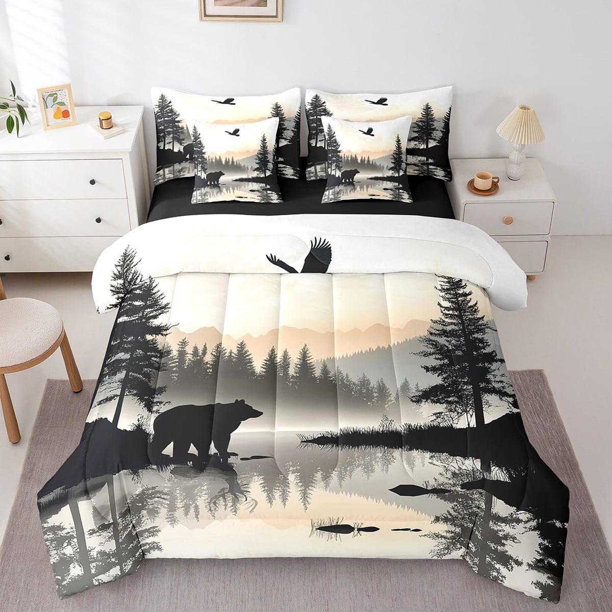 Erosebridal Bear Comforter Sets Full Size, Lake House Comforters & Duvets, Rustic Farmhouse ...