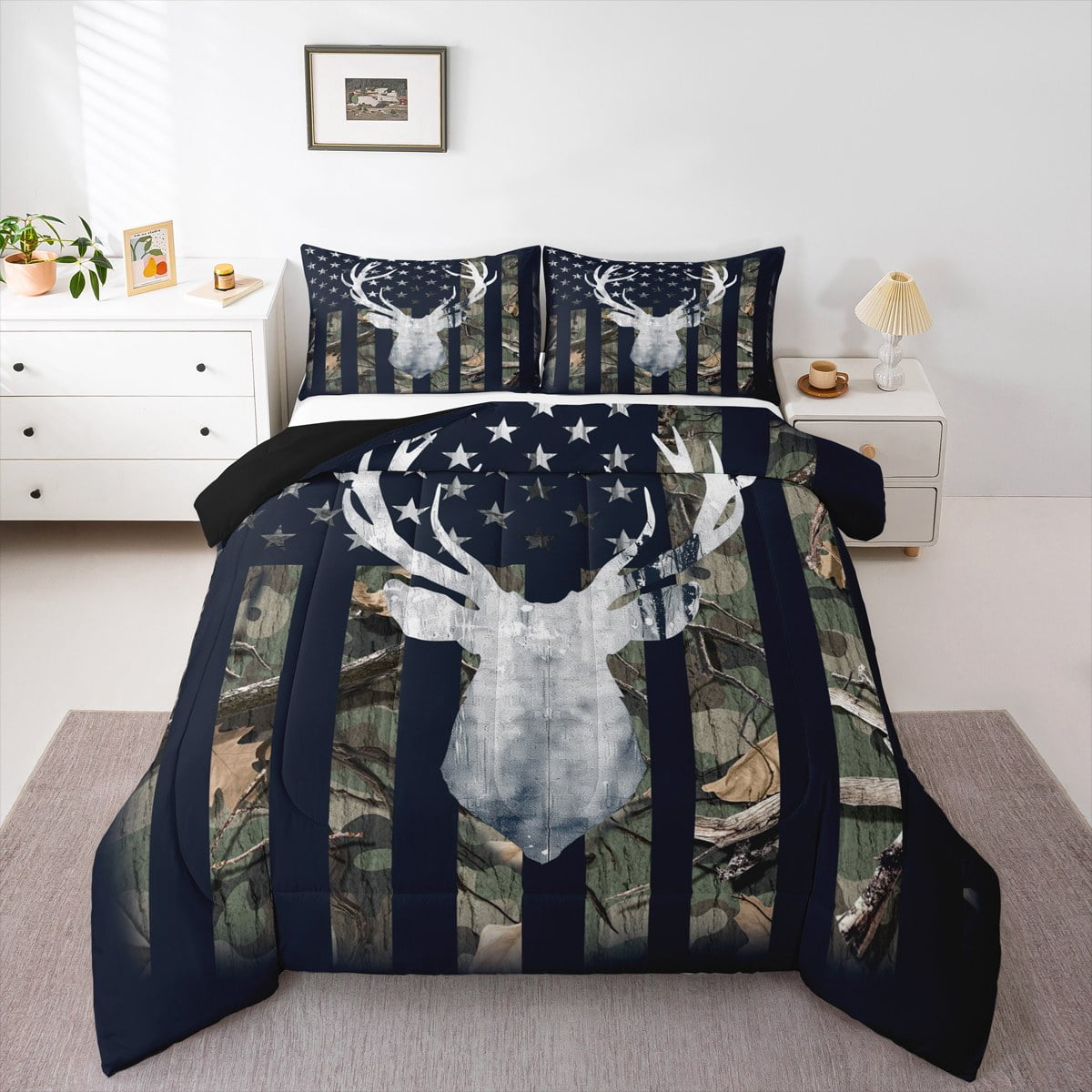 Erosebridal Wild Deer Silhouette Comforter Sets Full Size,Retro ...