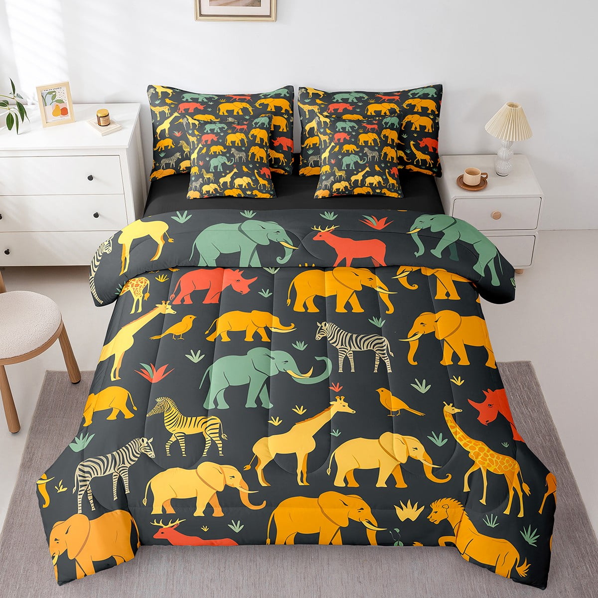 Erosebridal Wild Elephant Giraffe Bedding Sets Queen Size, Cartoon ...