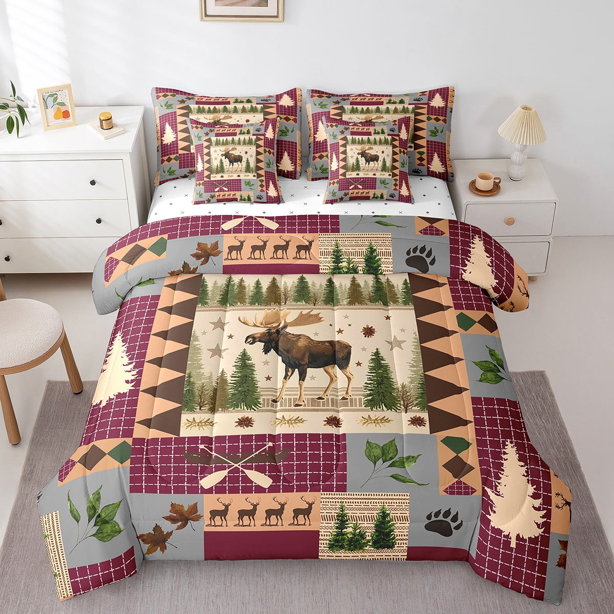 Erosebridal Wild Elk Deer Bedding Full Size, Rustic Lake Paddle ...