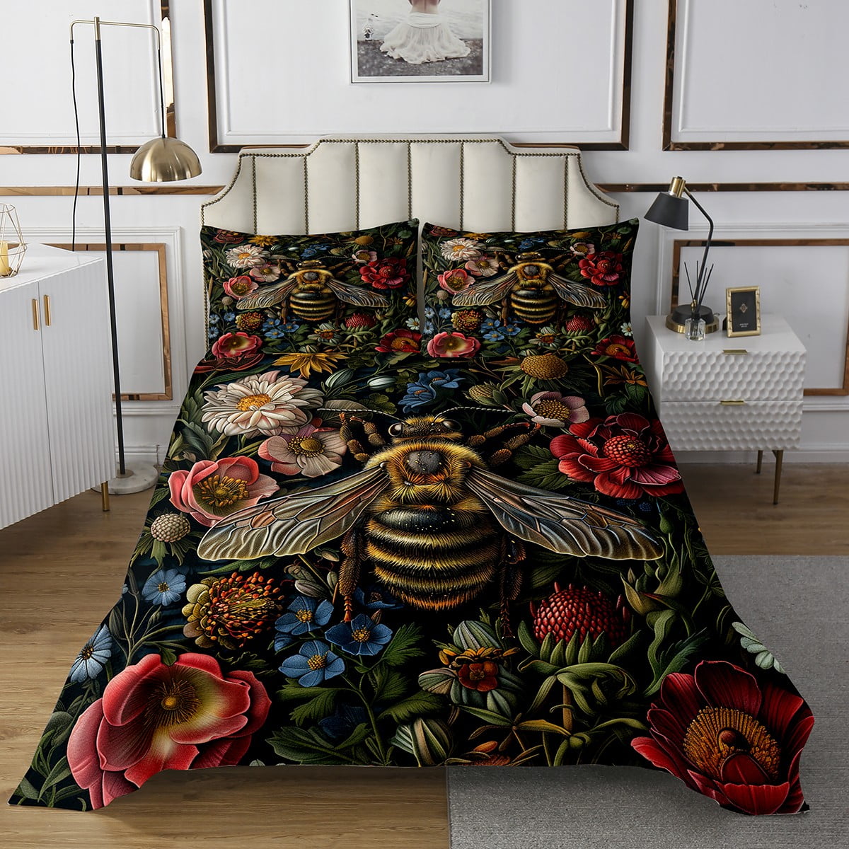 Erosebridal Wild Honey Bee Quilt Sets for Queen Size Bed,Colorful ...