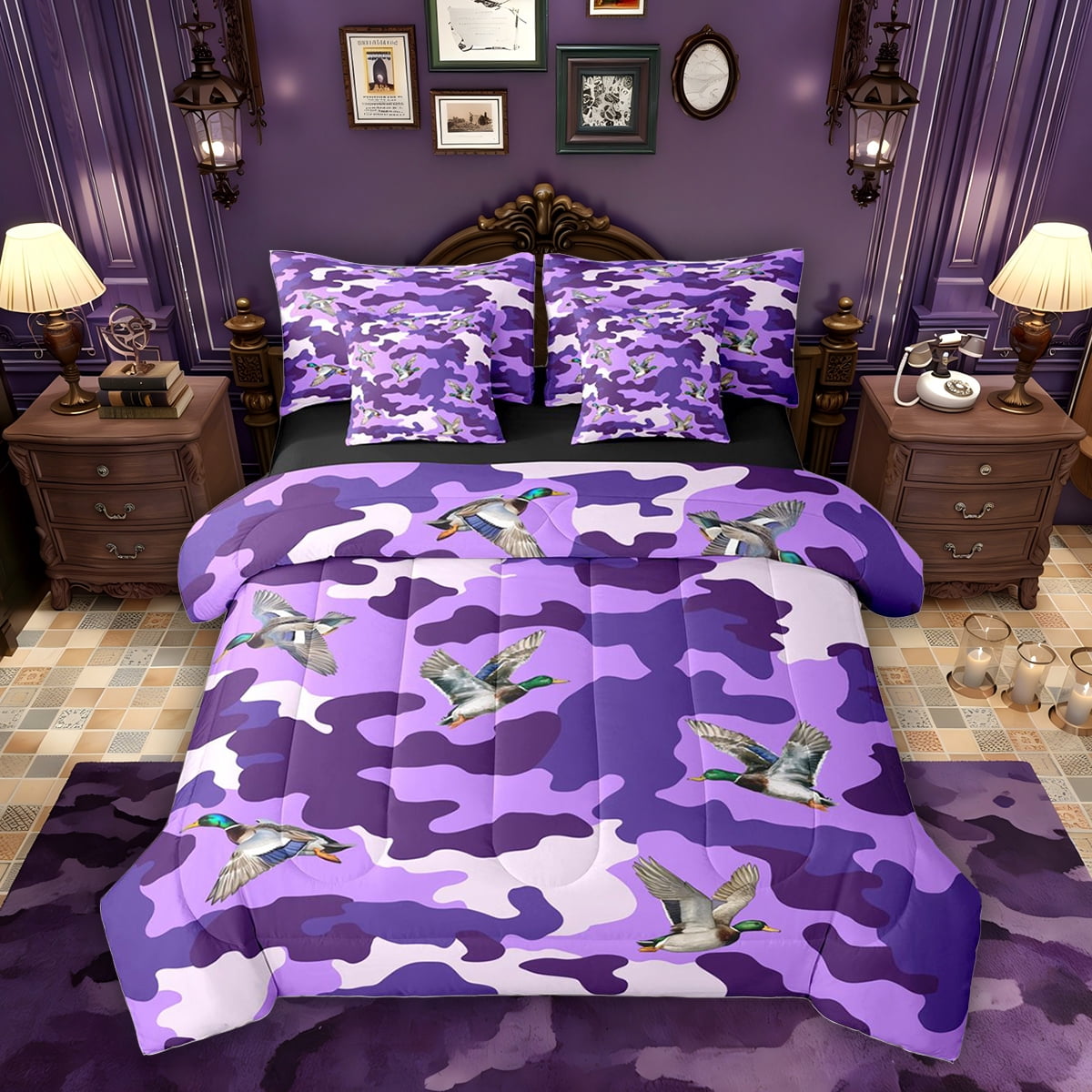 Erosebridal Wild Mallard Duck Bedding Comforter Set, Rustic Purple Camo ...