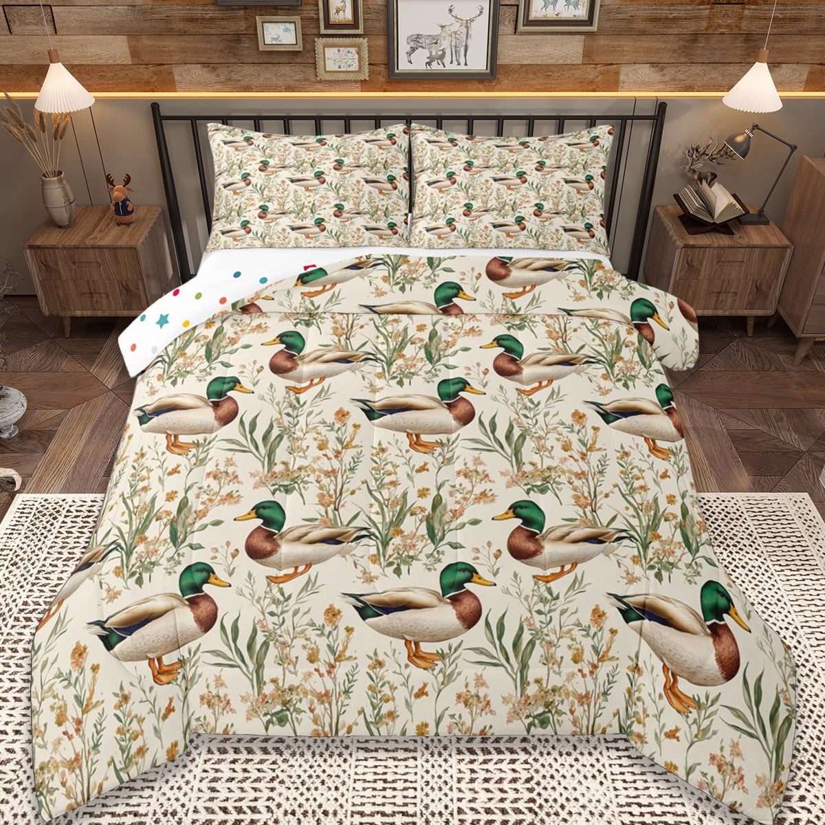 Erosebridal Wild Mallard Duck Full Size Comforter Sets,Rustic Plant ...
