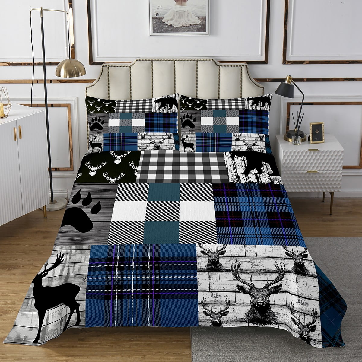 Erosebridal Wild Moose Bear Quilt Sets for Twin Size Bed, Rustic ...