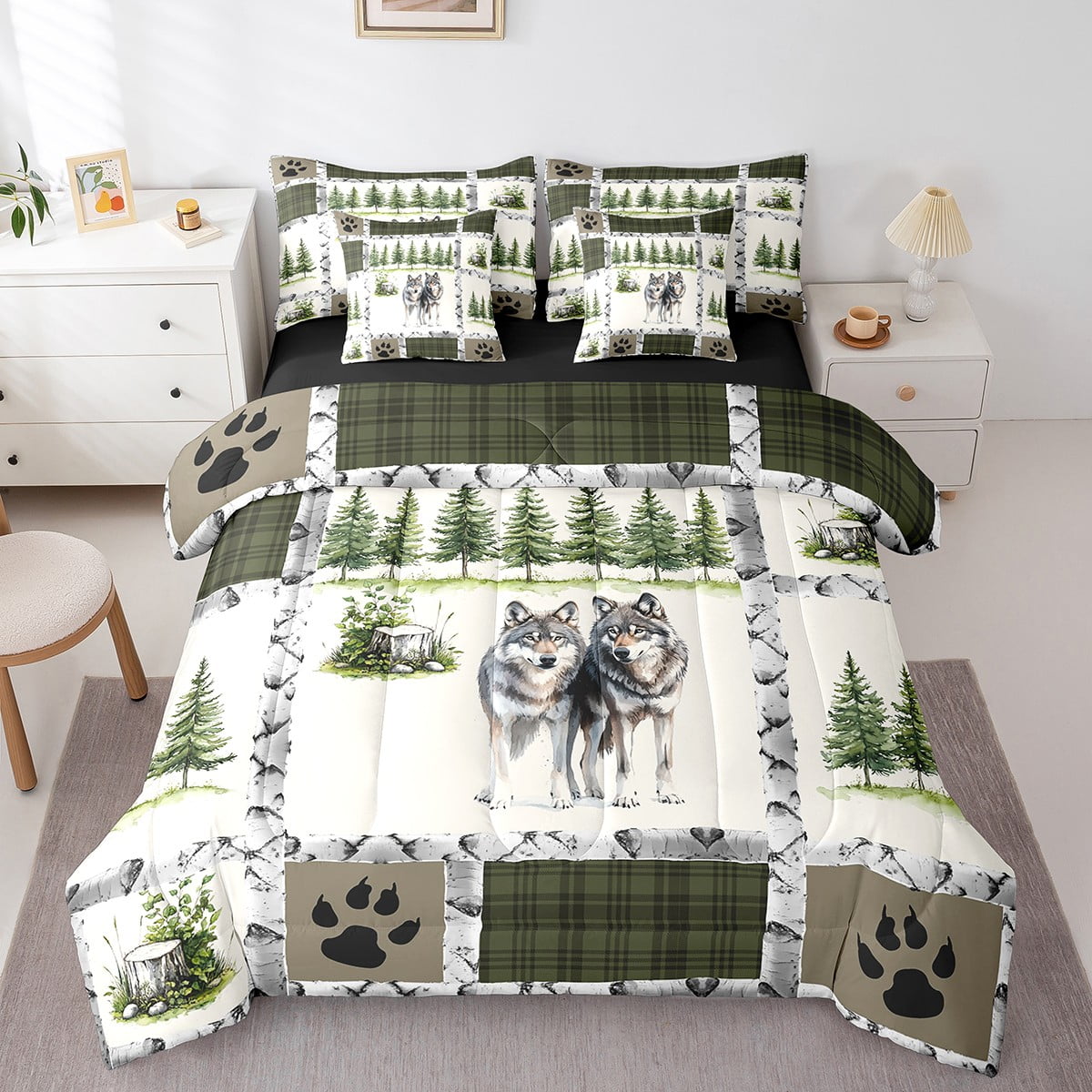 Erosebridal Wild Wolf Bed in a Bag King Size, Rustic Farmhouse Bed Set ...