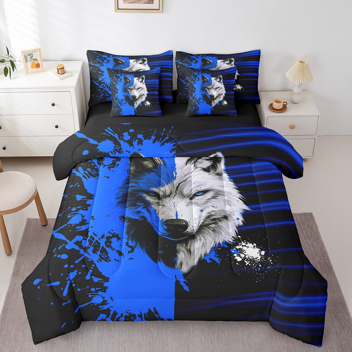 Erosebridal Wolf Bedding Queen Size,Abstract Stripes Bedding Sets Queen ...