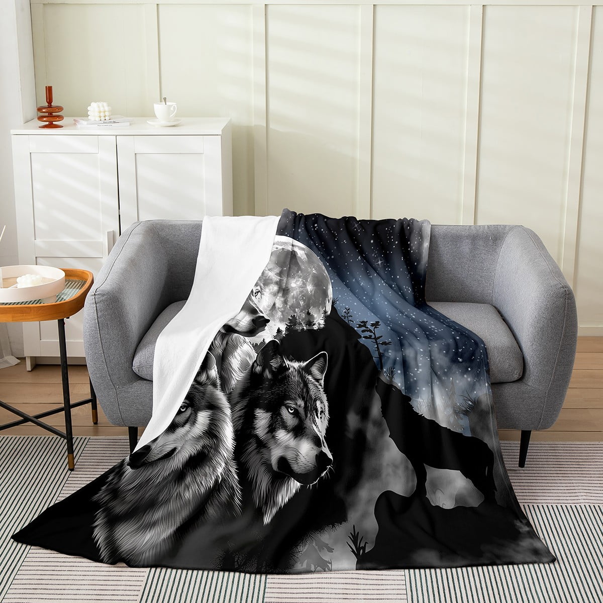 Erosebridal Wolf Sherpa Blanket 50x60,Woodland Animal Fuzzy Blanket ...