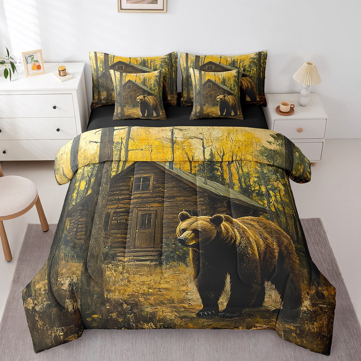 Erosebridal Wildlife Bear Bed in a Bag Full size, Rustic Farmhouse Bed ...