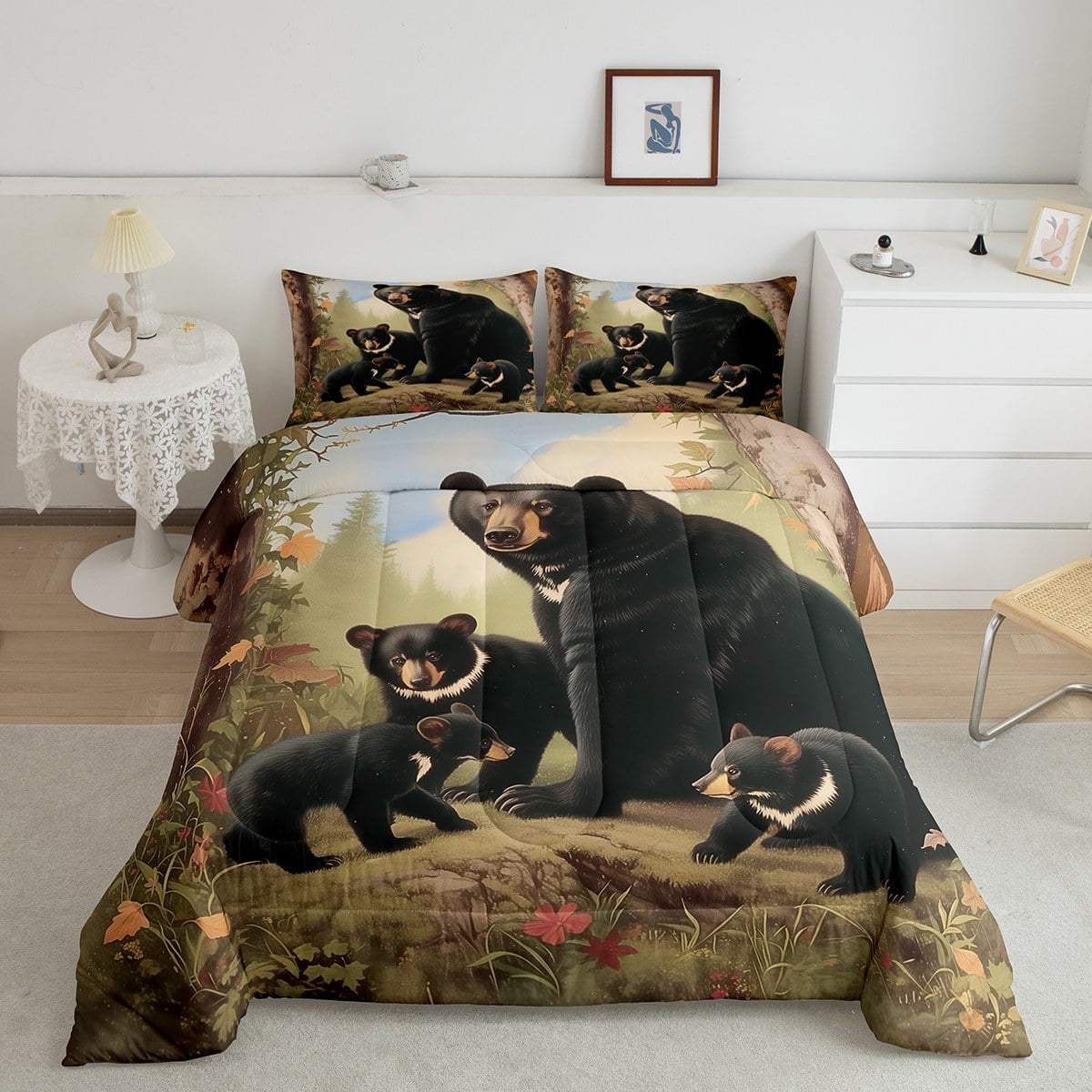 Erosebridal Wildlife Bear Bedding Comforter Set, Rustic Farmhouse Down ...