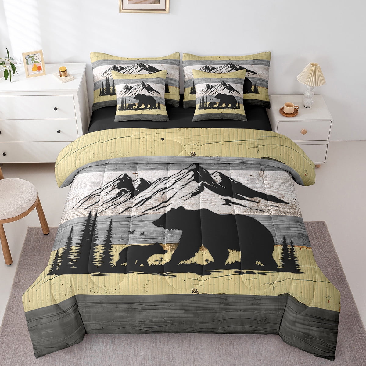Erosebridal Wildlife Bear Bedding Twin Size,Mountain Pine Tree ...
