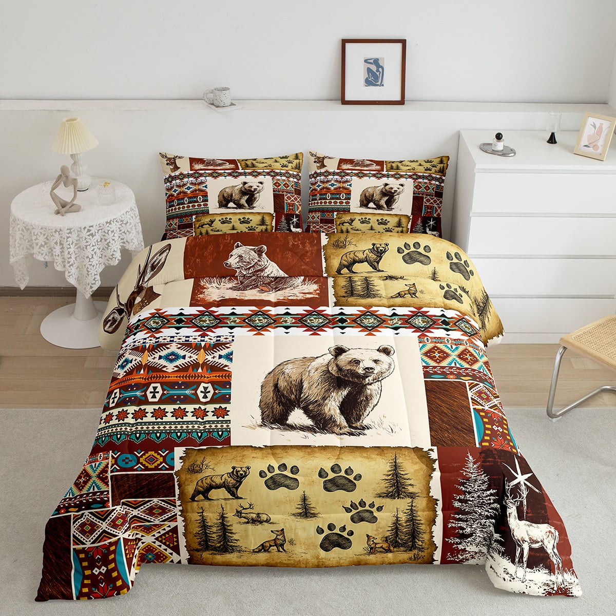 Erosebridal Wildlife Bear Comforter Sets Queen Size, Tribal Aztec Comforters & Duvets, Rustic ...