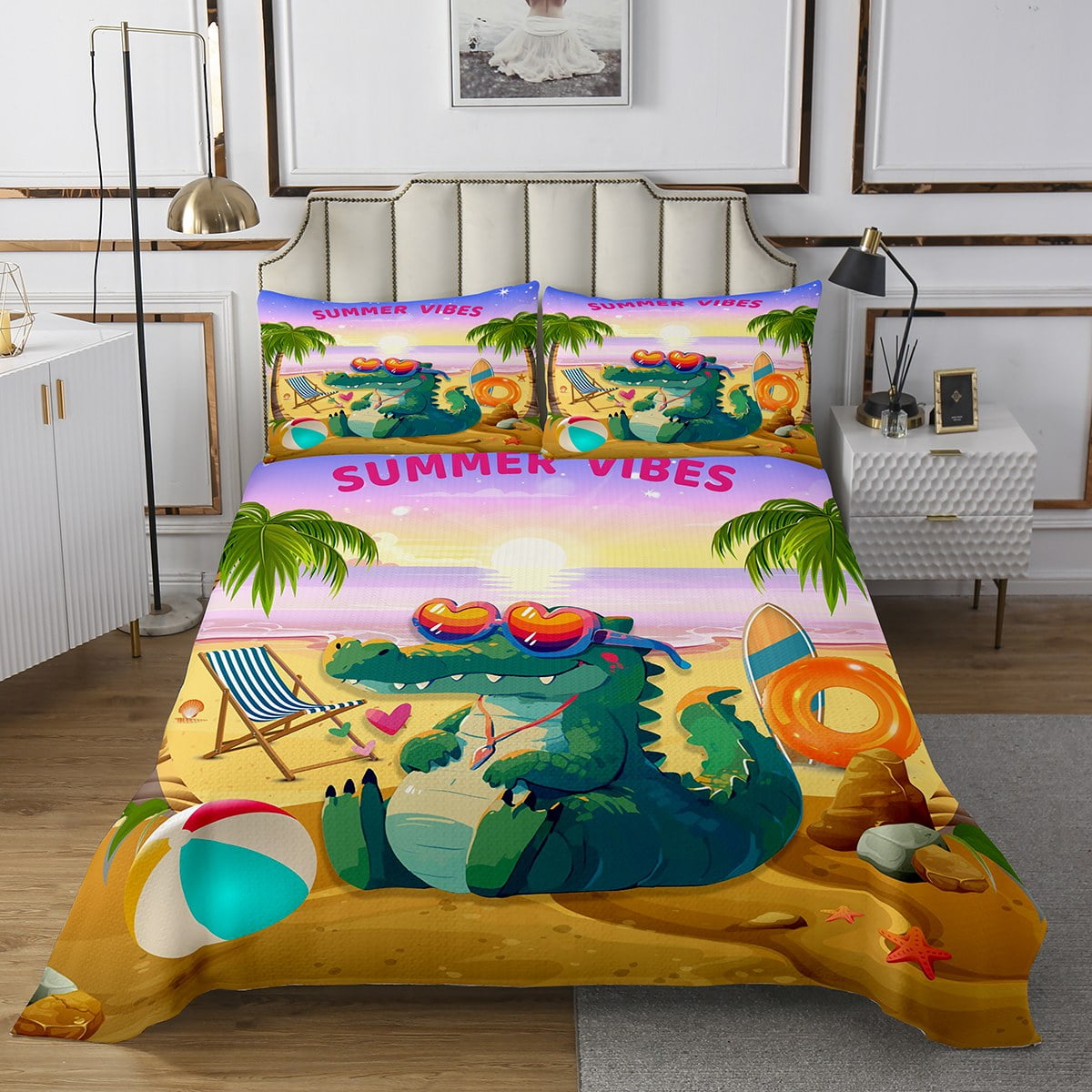 Erosebridal Wildlife Crocodile Bedspread Sets Twin Size,Ocean Beach Bed ...