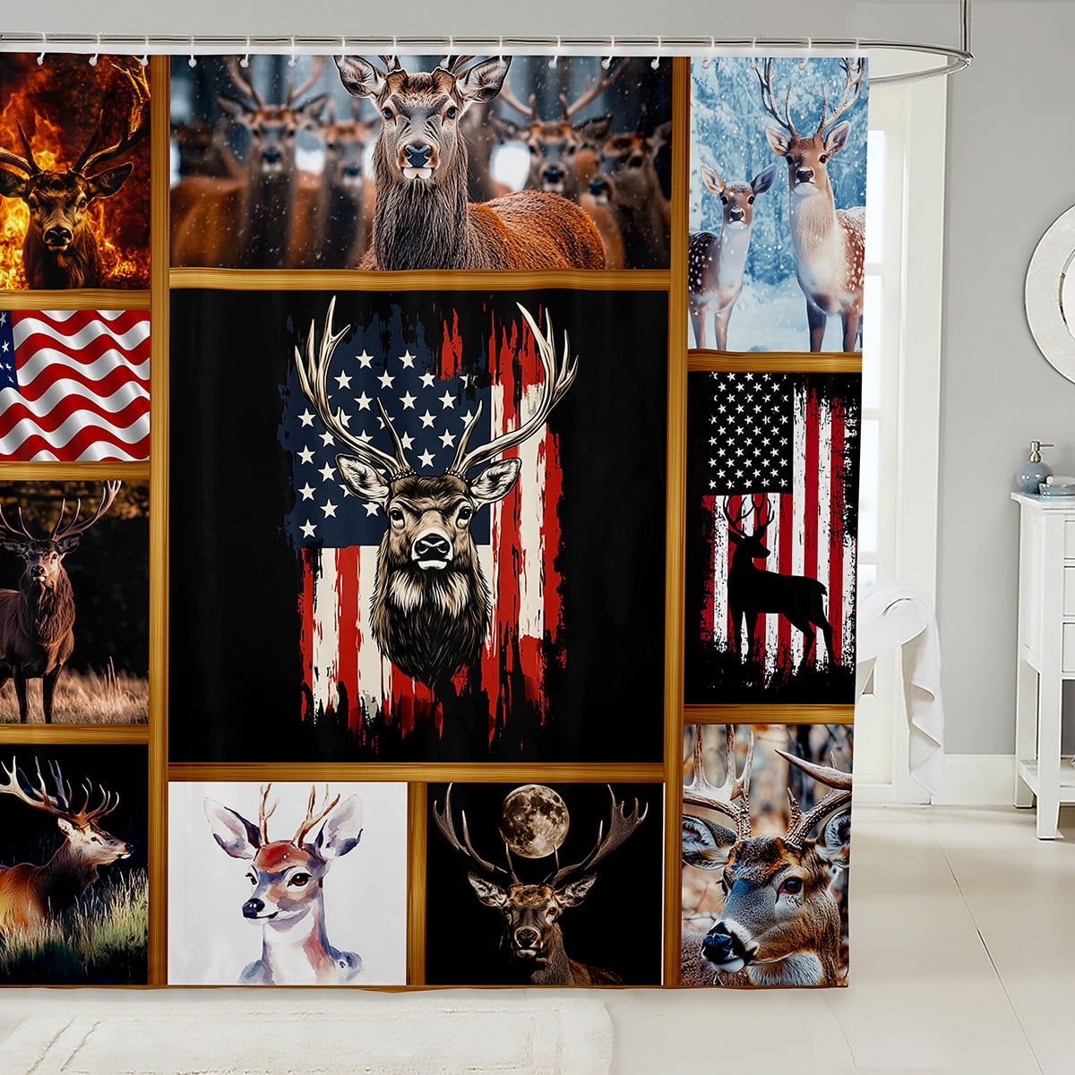 Erosebridal Wildlife Deer Bathroom Curtain 72x84, American Flag Shower ...