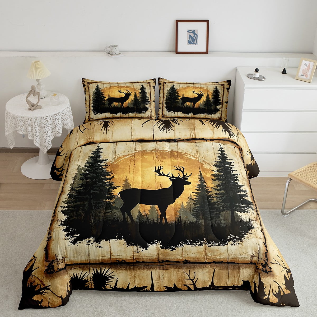 Erosebridal Wildlife Deer Bedding Toddler Comforter Set, Vintage Lodge Cabin Down Comforter ...