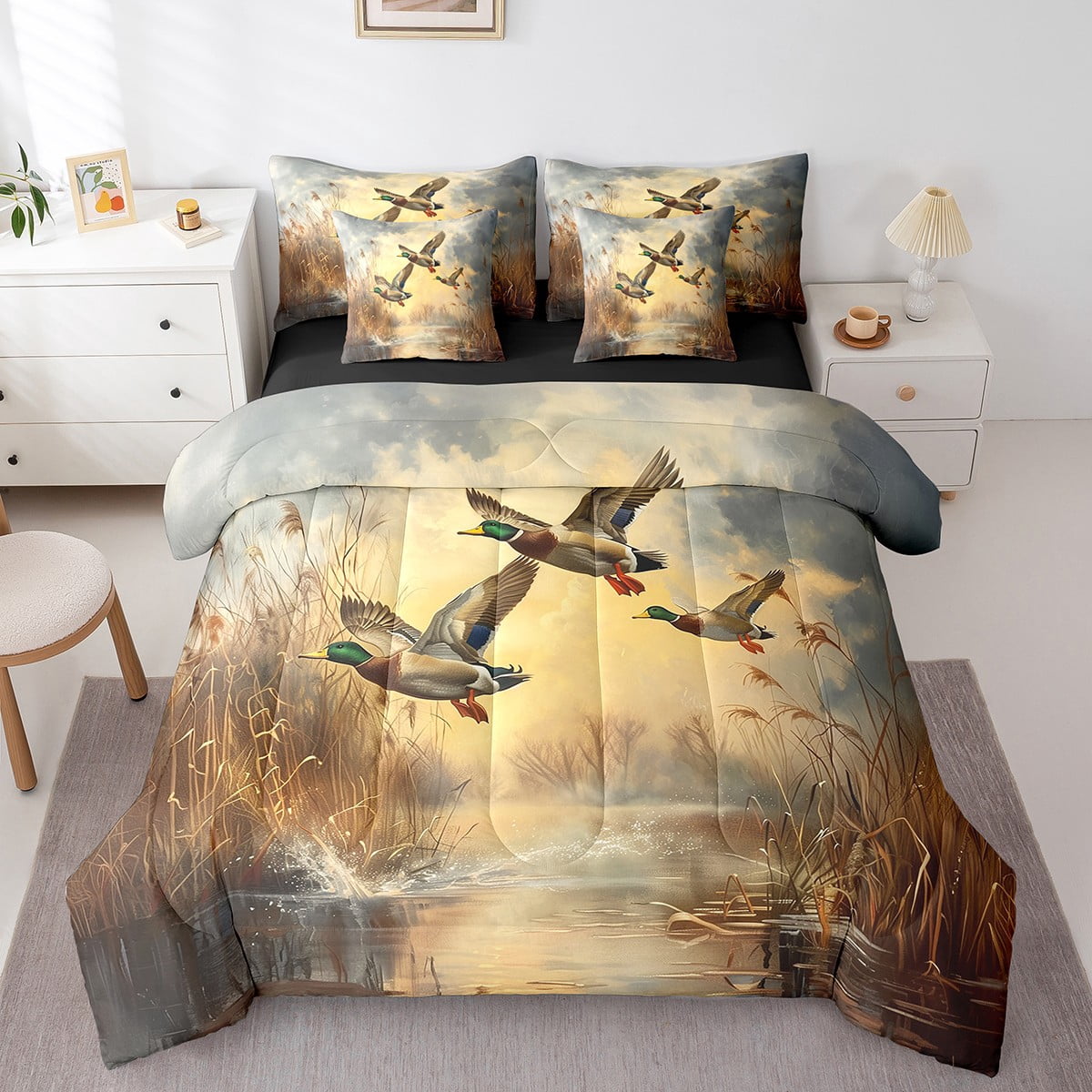 Erosebridal Wildlife Duck Bedding Queen Size,Lodge Cabin Bedding Sets ...