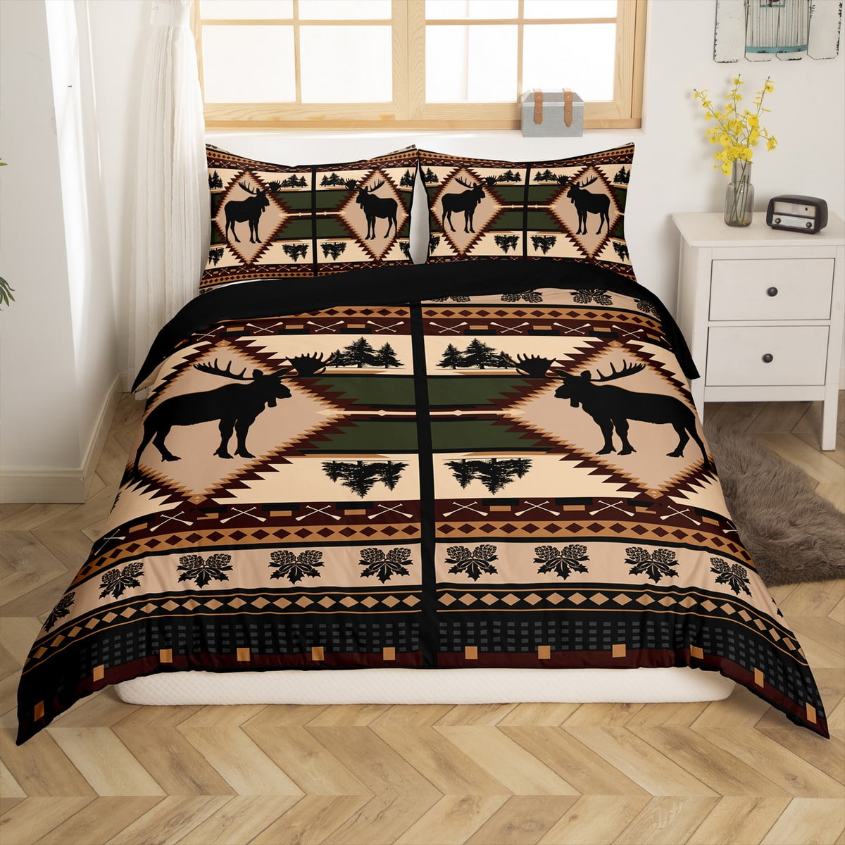 Erosebridal Wildlife Elk Deer Duvet Cover Queen, Tribal Aztec Bedding ...