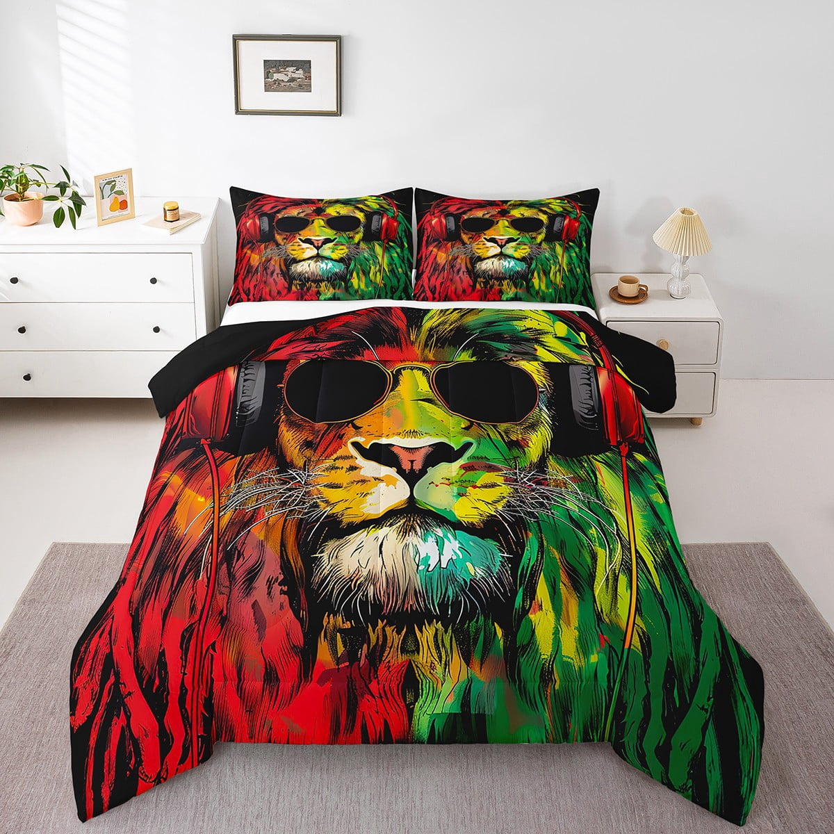 Erosebridal Wildlife Lion Comforter Sets Queen Size,Jungle Animal ...