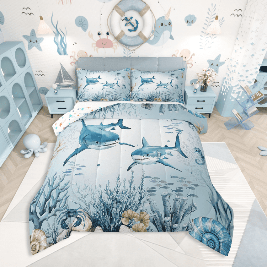 Erosebridal Wildlife Shark Bedding Twin Comforter Set,Marine Sealife ...