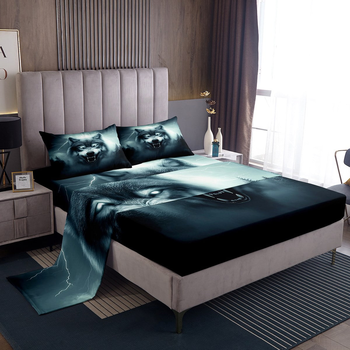Erosebridal Wildlife Wolf Bed Sheets King,Woodland Animal Bedding King ...