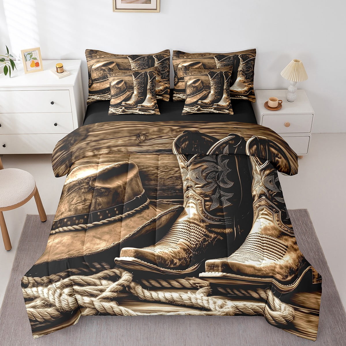 Erosebridal Western Boots Bedding Twin Size, Cowboy Hats Bed in a Bag ...